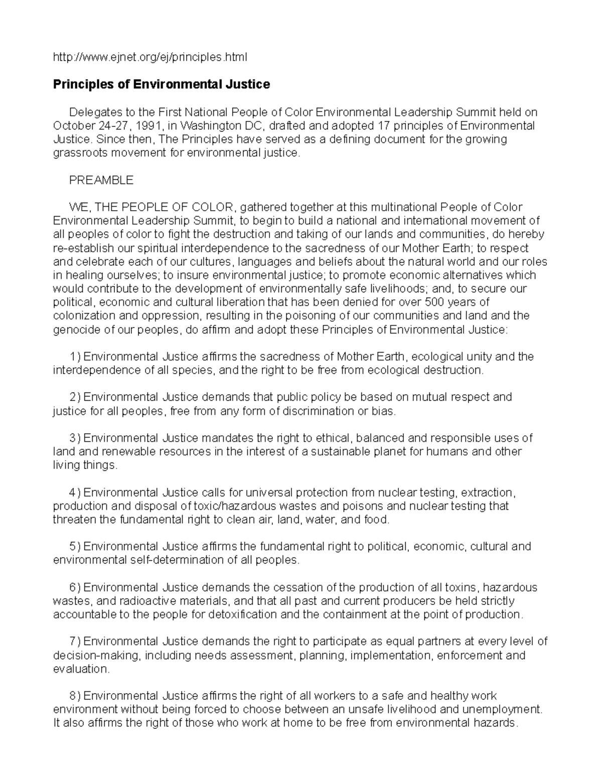 Princ. of Enviro. Justice - ejnet/ej/principles.html Principles of ...