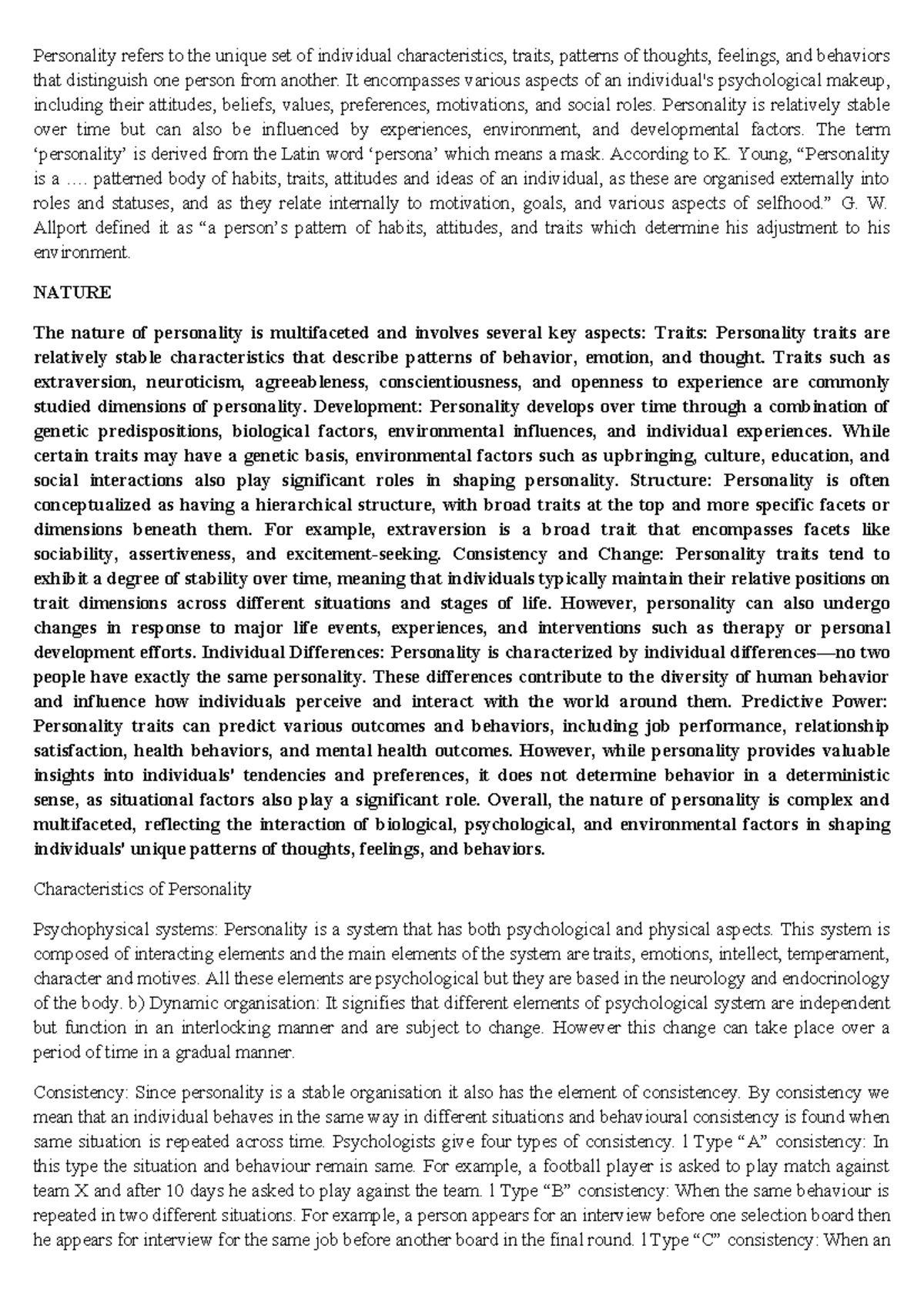 Personality Module - Personality refers to the unique set of individual ...