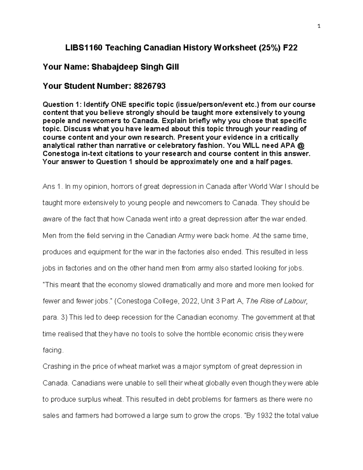 LIBS 1160 Teaching Canadian History Assignment Worksheet F22 - LIBS1160 ...
