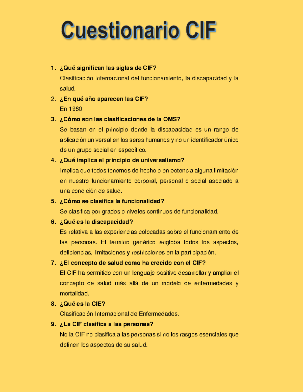 CIF Cuestionario 1 Qu Significan Las Siglas De CIF Clasificaci n