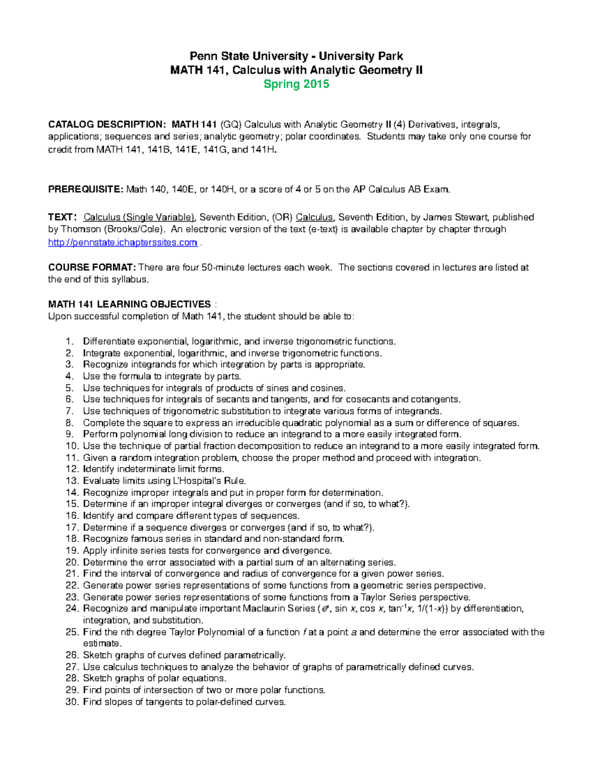 MATH141syllabus Sp 2015 - Penn State University - University Park MATH ...