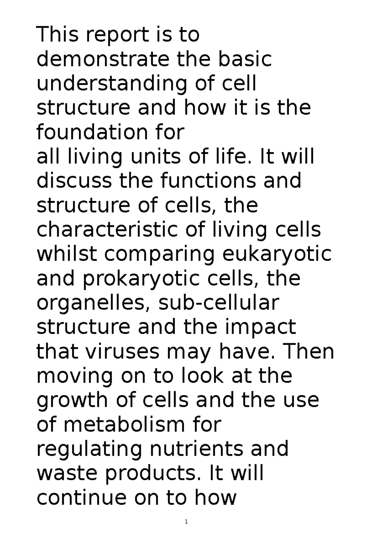Unit 5, Cell Biology - This report is to demonstrate the basic ...