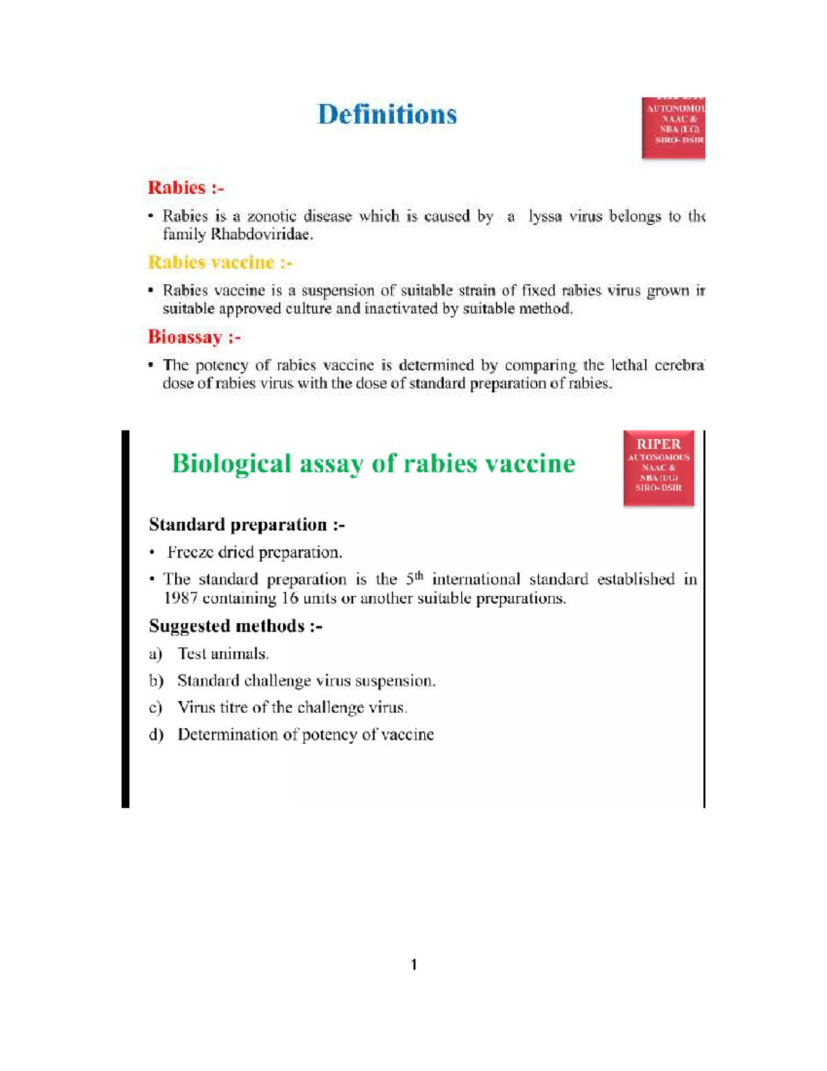 Bio Assay of Rabies Vaccine - Diploma in Pharmacy - Studocu