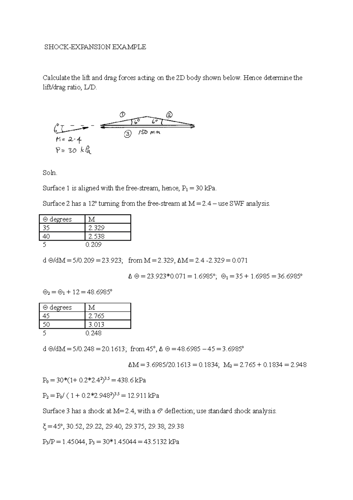 Shock-exp example problem solved - SHOCK-EXPANSION EXAMPLE Calculate ...