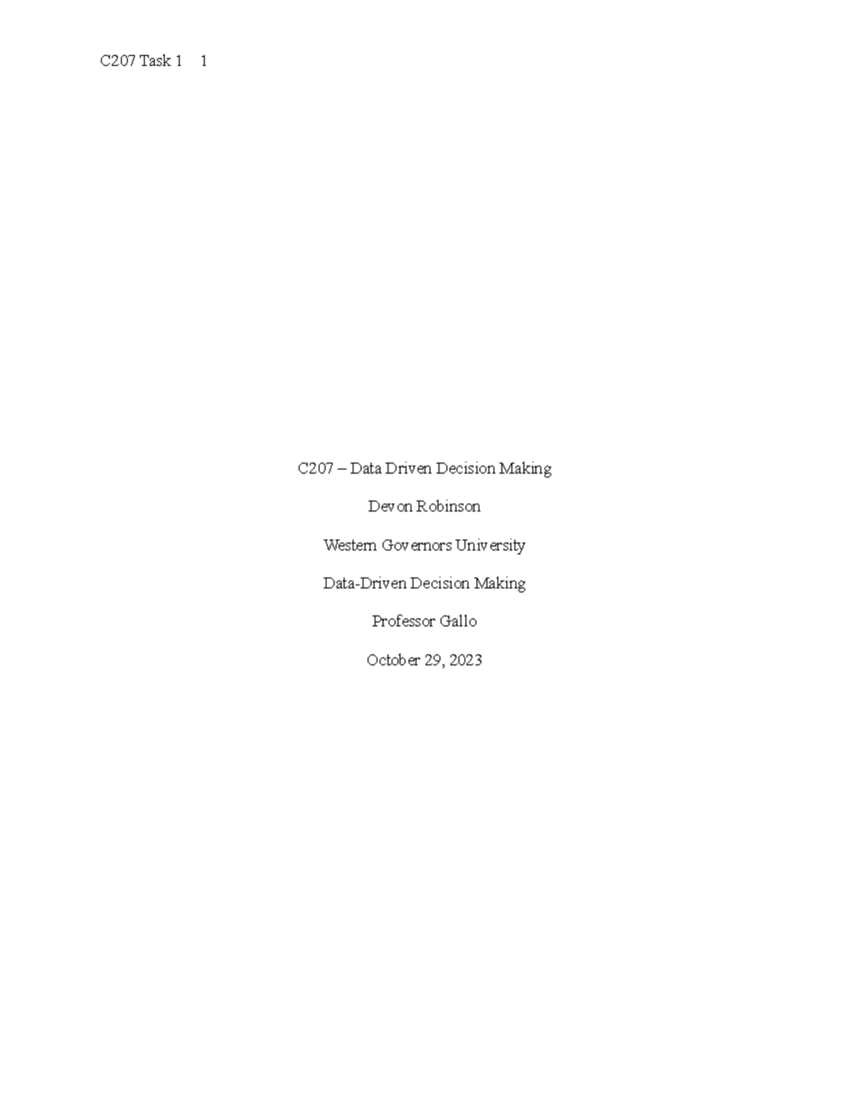 Revised Data C207 Task 1 - C207 – Data Driven Decision Making Devon ...