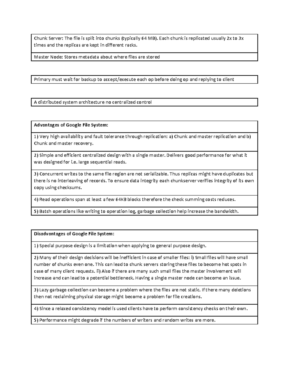 Distributed Systems Questions - Chunk Server: The file is split into ...