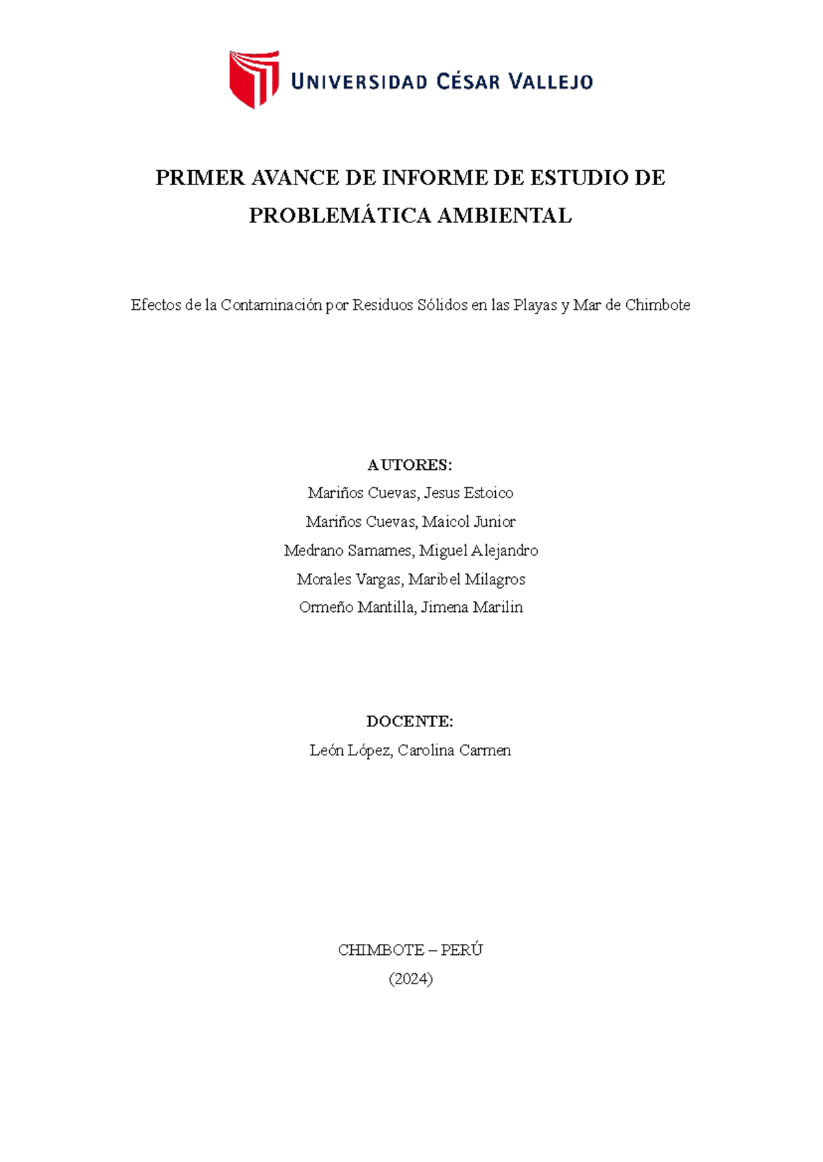 Tutoría V - Primer Avance DE Informe-1 - PRIMER AVANCE DE INFORME DE ESTUDIO DE PROBLEMÁTICA ...