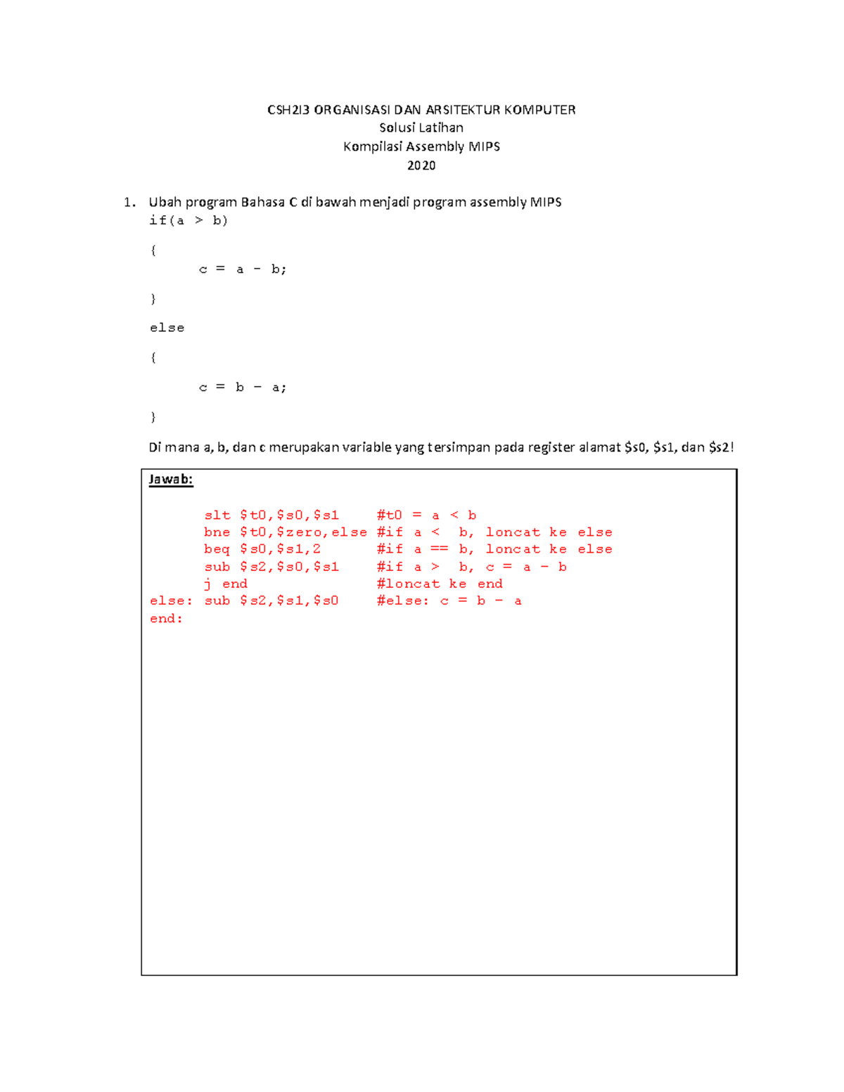 Solusi Latihan Soal 03 - CSH2I3 ORGANISASI DAN ARSITEKTUR KOMPUTER ...