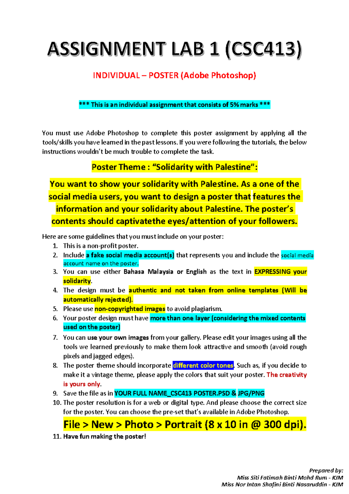 Assignment LAB 1 - Poster Using Photoshop MAC - OCT2023-FEB2024 - Prepared by: Miss Siti Fatimah ...