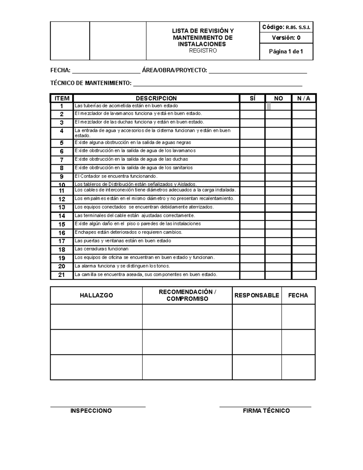 R. Mantenimiento Locativo - LISTA DE REVISIÓN Y MANTENIMIENTO DE ...