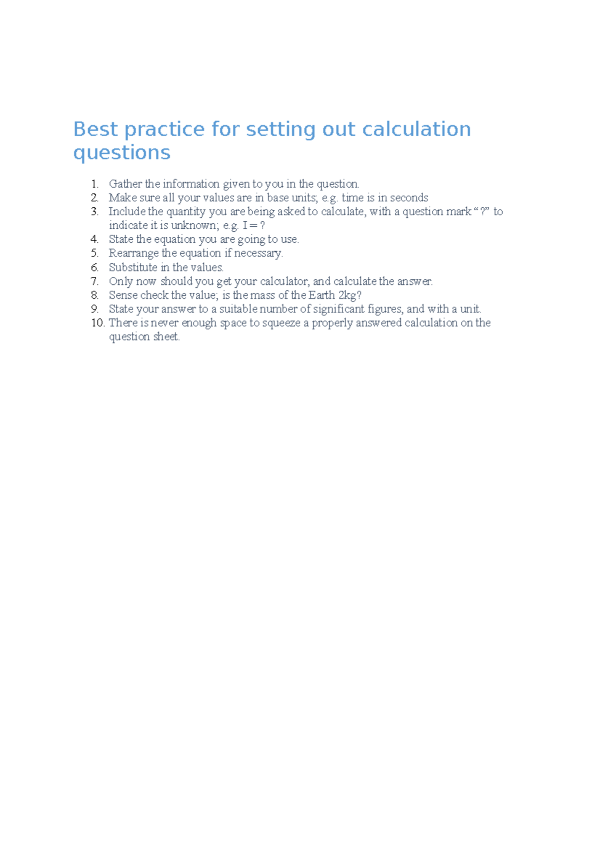Best practice for setting out calculation questions - Best practice for ...
