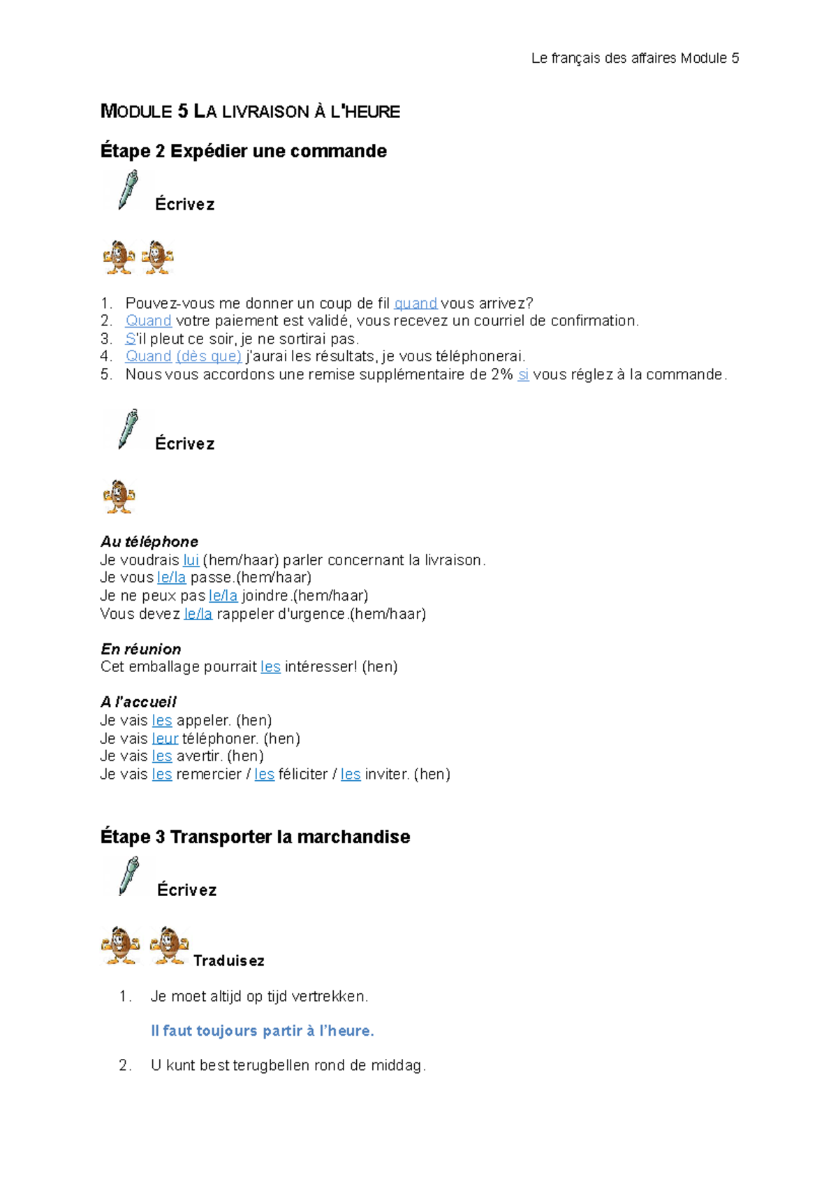 Module 5 corrigé étudiants 1718 - Le français des affaires Module 5 ...