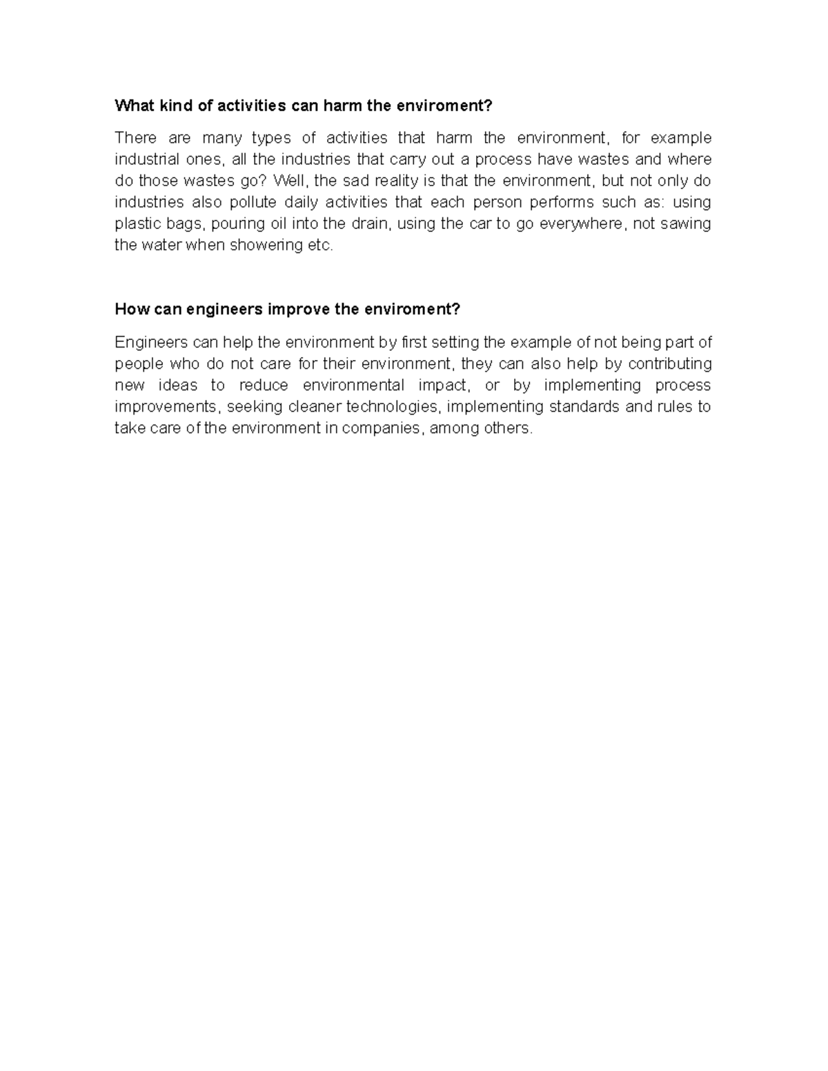 Environmental engineering 123 - What kind of activities can harm the ...