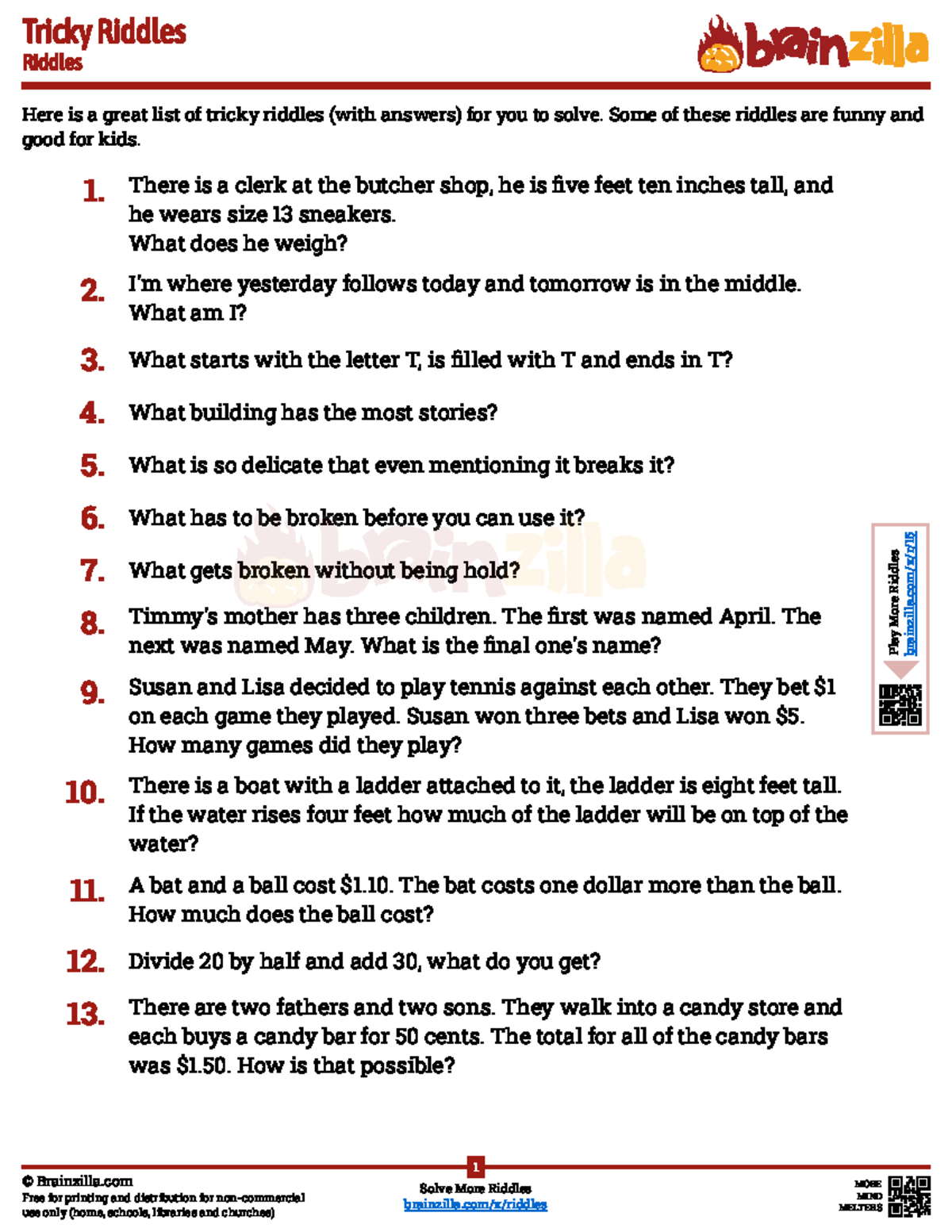 Tricky-riddles - Tricky-riddles - © Brainzilla Free for printing and ...