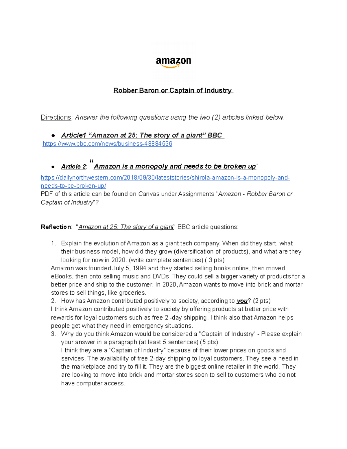 Amazon - Robber Barons v. Captain of Industry - Robber Baron or Captain ...