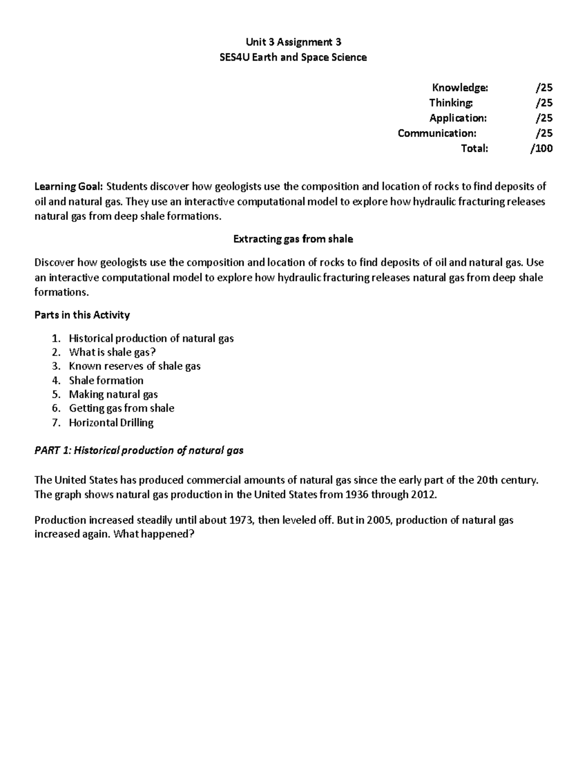 SES4U U3 Assignment - Unit 3 Assignment 3 SES4U Earth and Space Science ...
