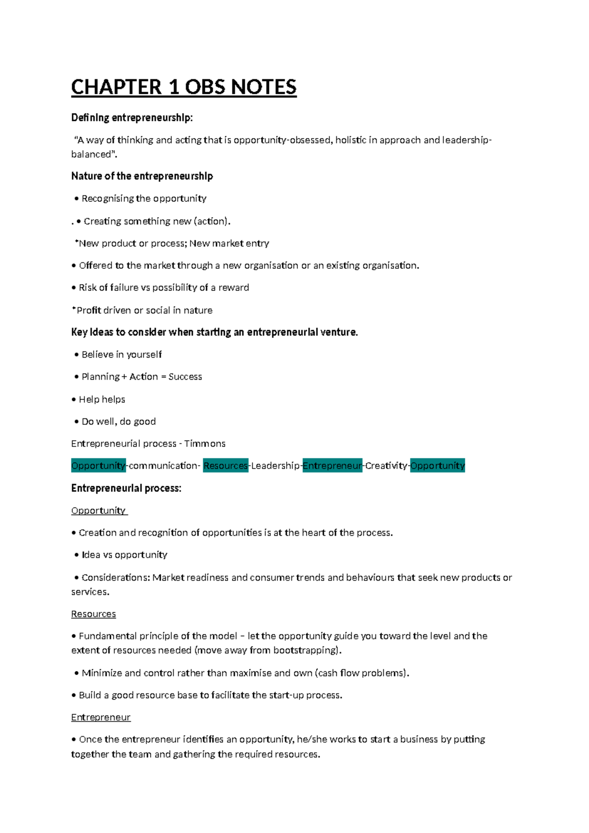OBS Chapter 1 Notes - Summary Business management - CHAPTER 1 OBS NOTES ...
