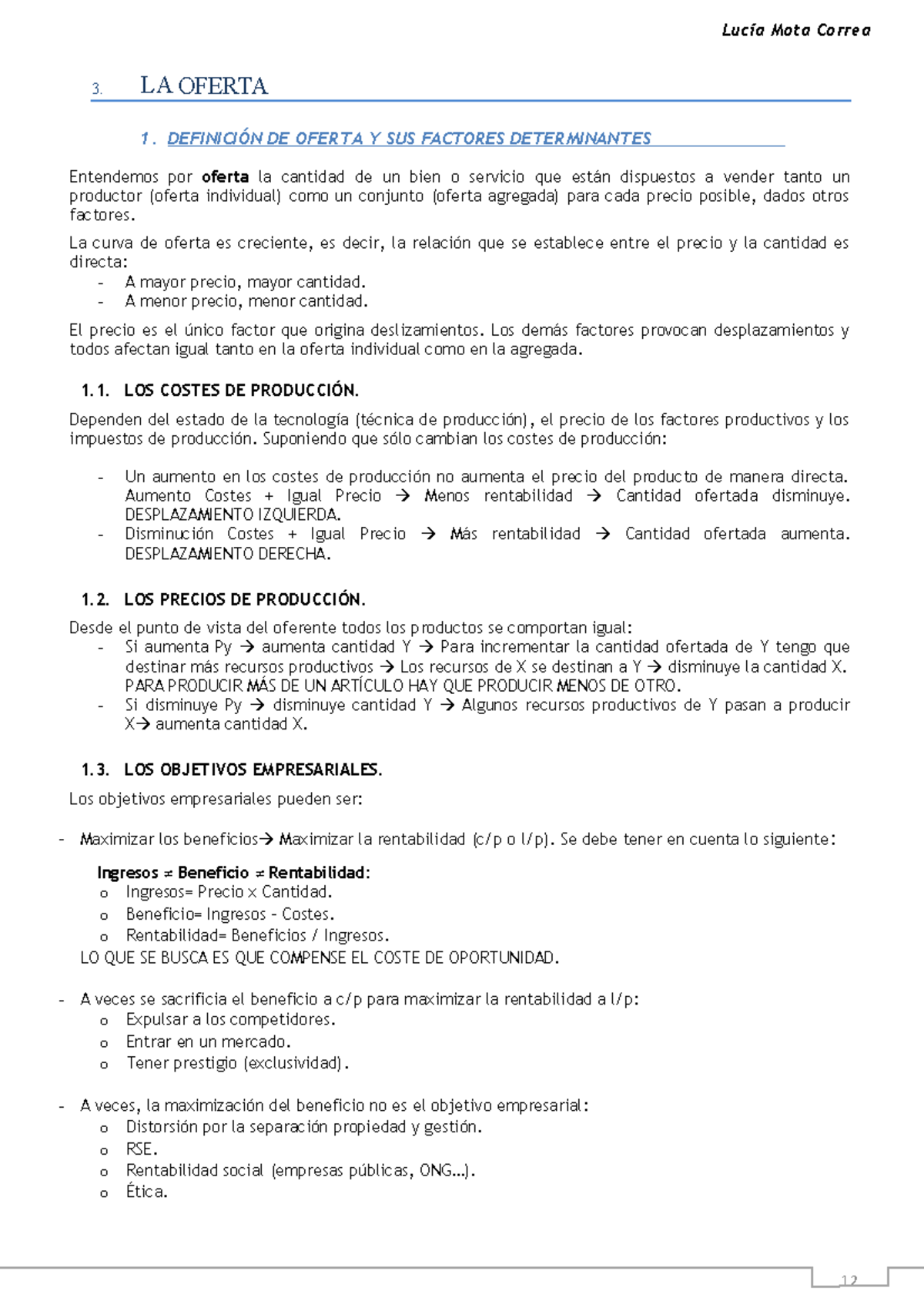 Apuntes ECO TEMA 3 - 3. LA OFERTA 1. DEFINICIÓN DE OFERTA Y SUS ...