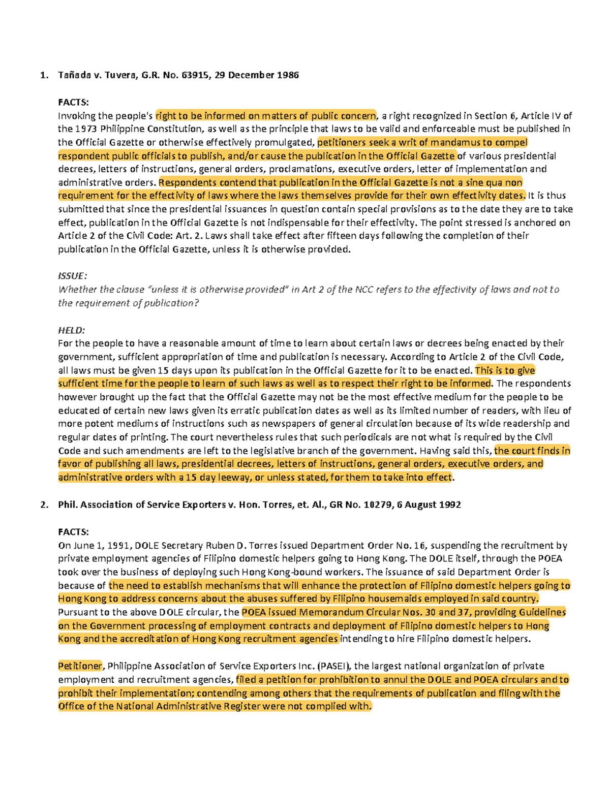 PFR Case-Digests-to- Write - Tañada v. Tuvera, G. No. 63915, 29 ...