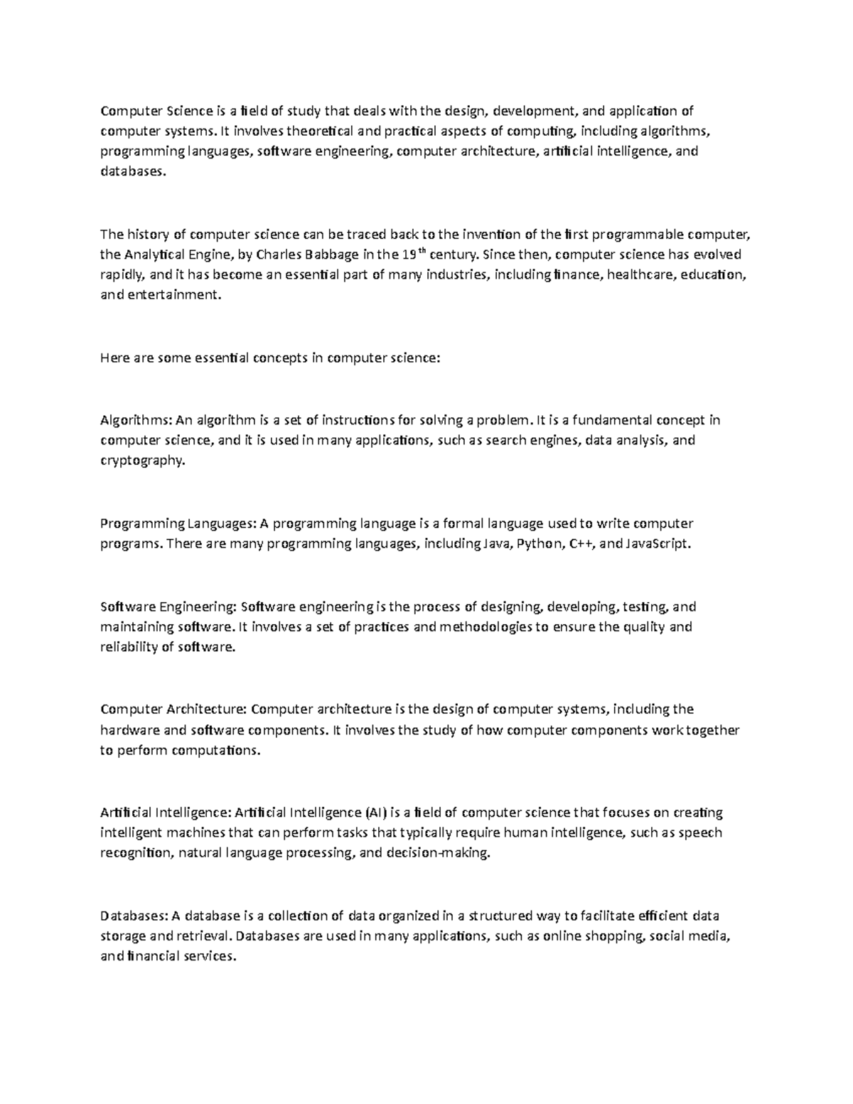 Computer Science - It involves theoretical and practical aspects of ...