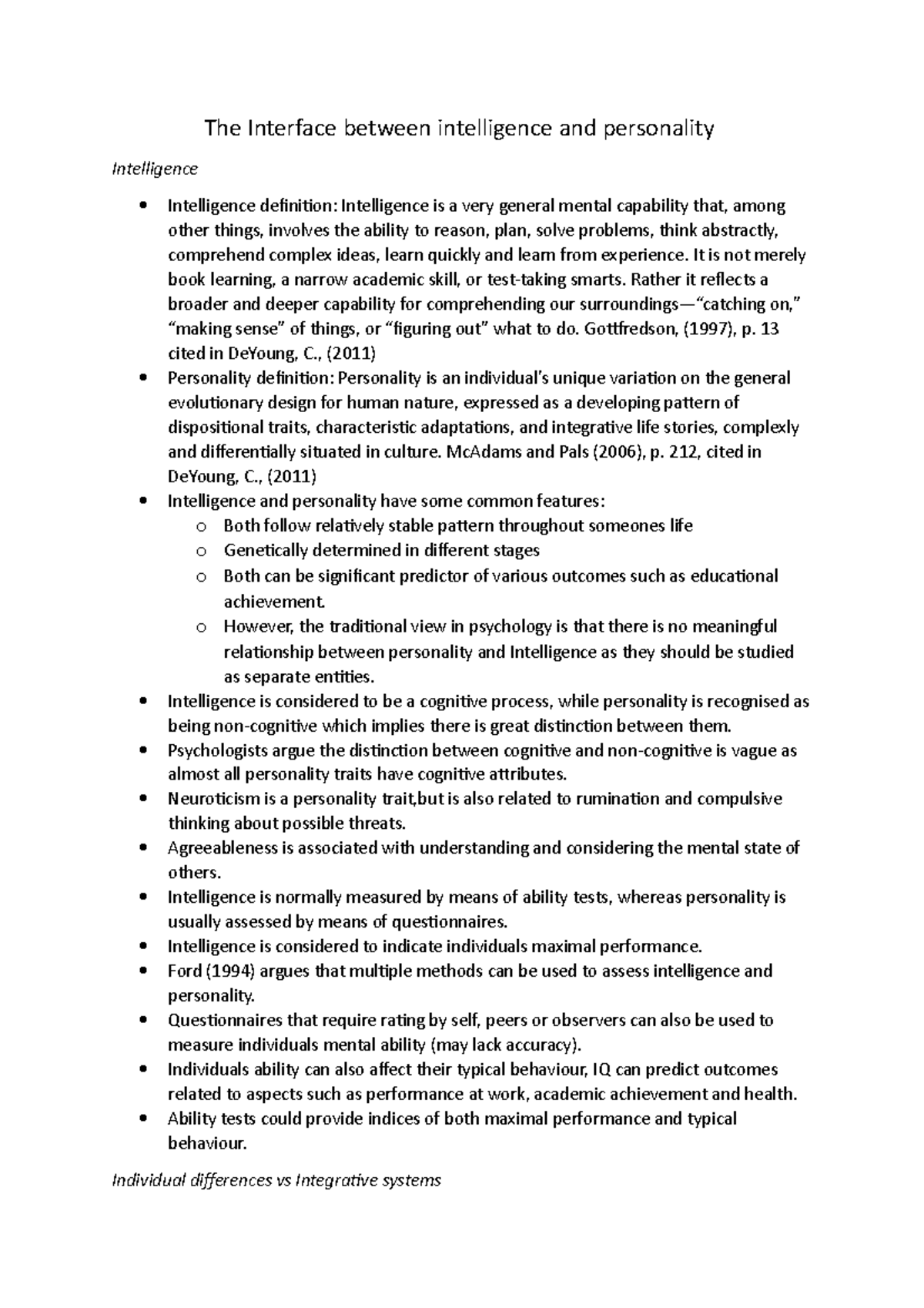 The interface between intelligence and personality - PSY3129 - EdgeHill ...