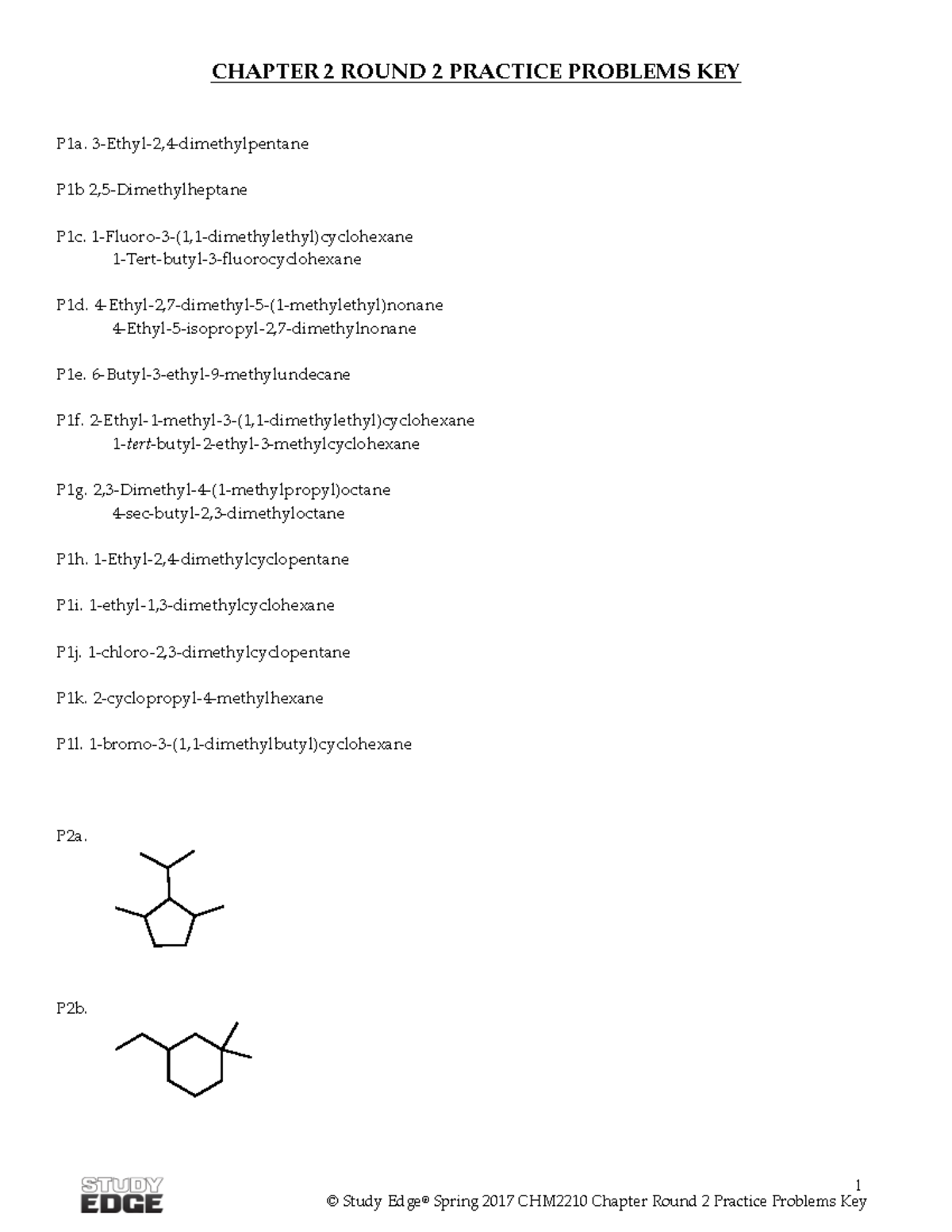 Spring 2017 UF CHM2210 Chapter 2 Round 2 Practice Problems Key - 1 CHAPTER 2 ROUND 2 PRACTICE ...