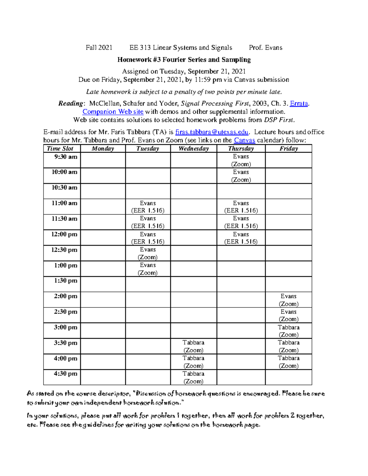 Homework 3 - HW 3 of EE313 Signals and Systems - Fall 2021 EE 313 Linear Systems and Signals ...