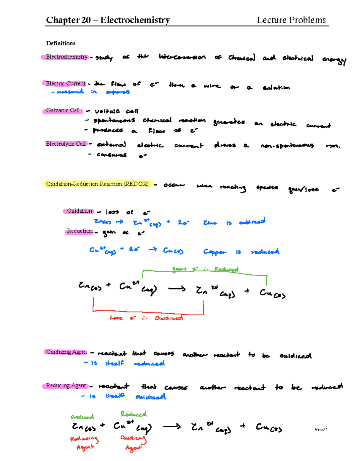 Ch. 20 - definitions, important overviews, practice problems - Chapter ...