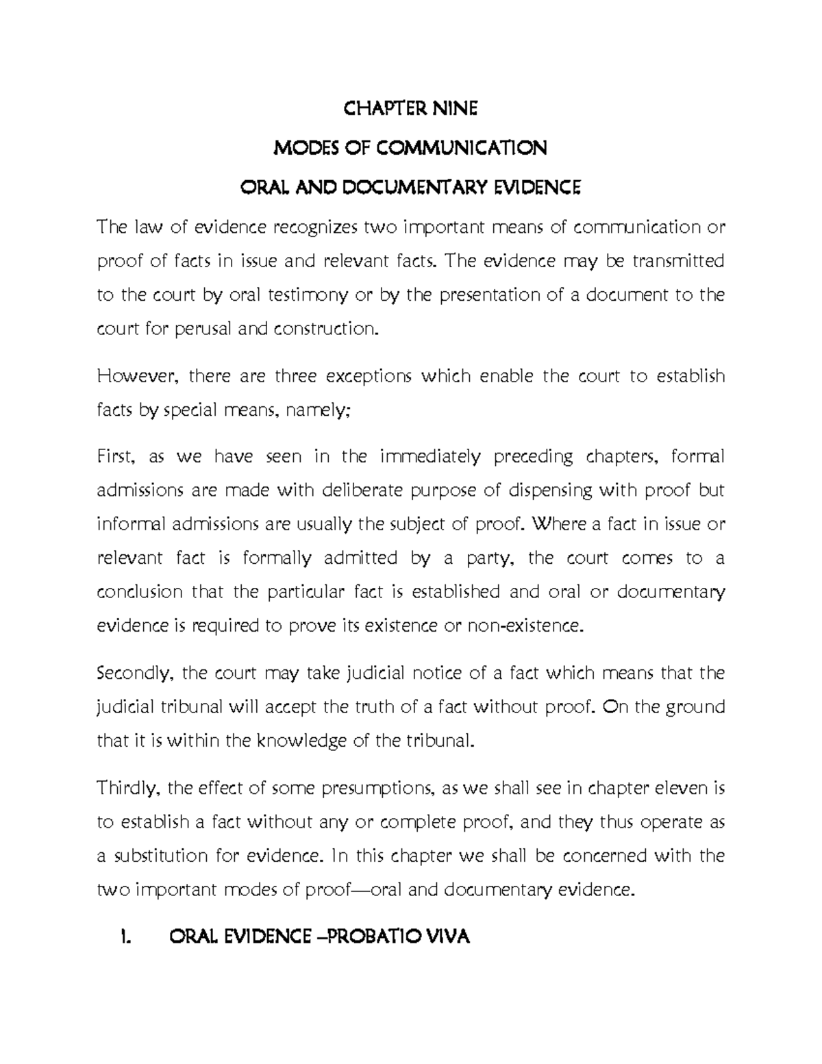 Documentary evidence Notes Ameo full - CHAPTER NINE MODES OF ...