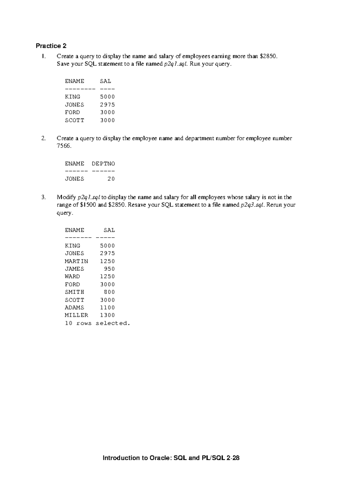 Sql Ej Oracle Tema 02 Restricción Y Clasificación De Los Datos Practice 2 Create A Query To