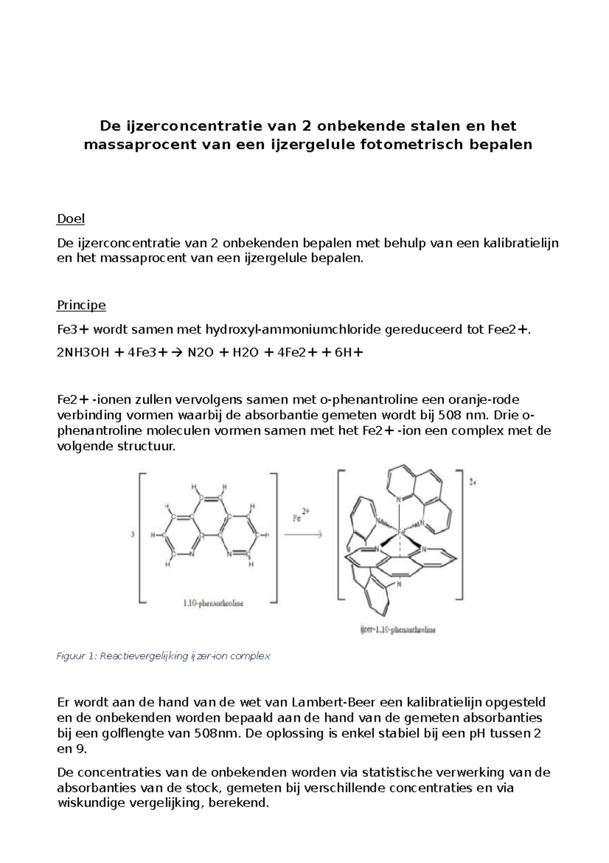 Ijjzerbepaling - fotometrische bepaling ijzer in onbekende en in een ...