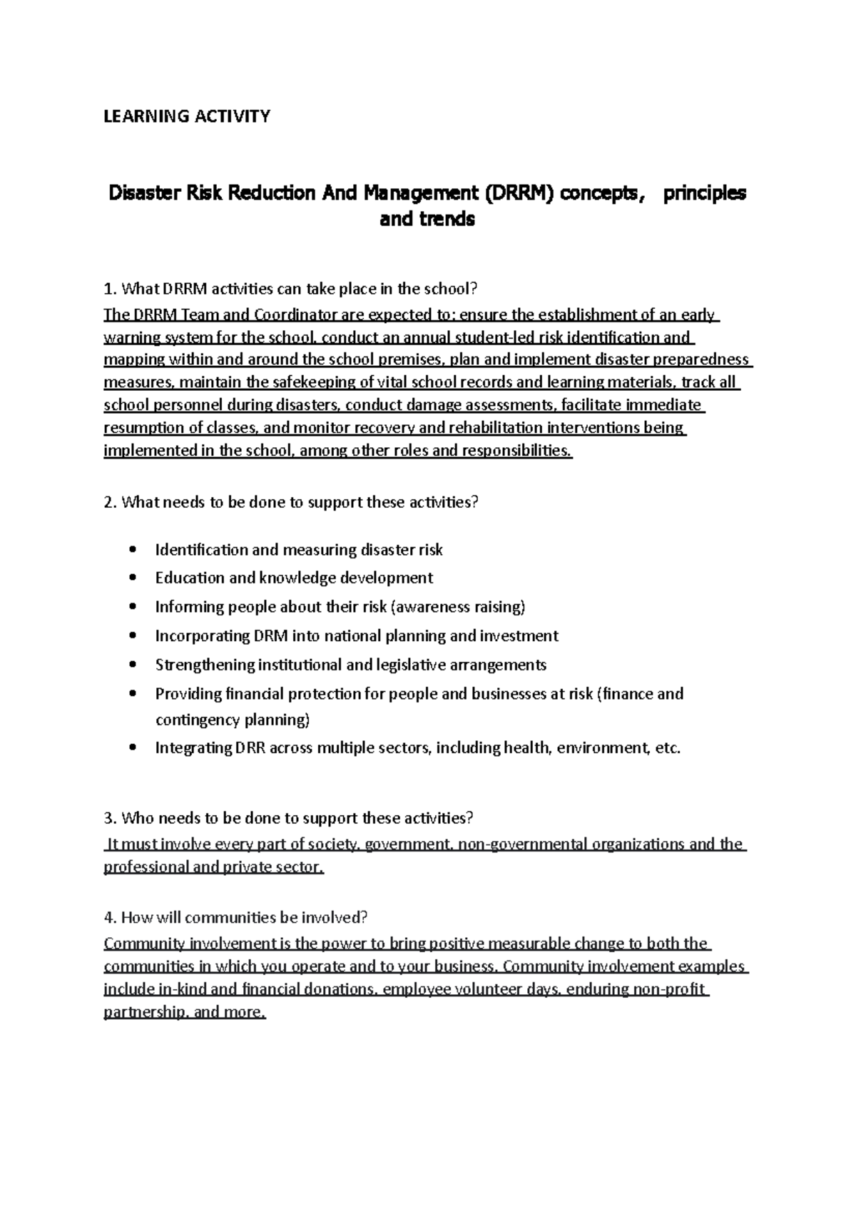 NSTP activity - LEARNING ACTIVITY Disaster Risk Reduction And ...