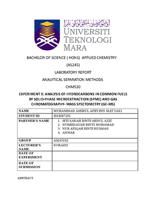 Lab report 5 (chm510) - OBJECTIVE To calculate the concentration of chlorpyrifos in waste water ...
