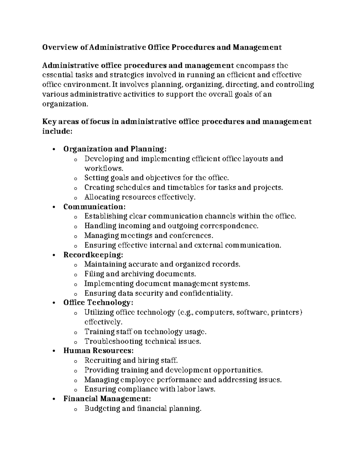 Overview of Administrative Office Procedures and Management - Overview ...