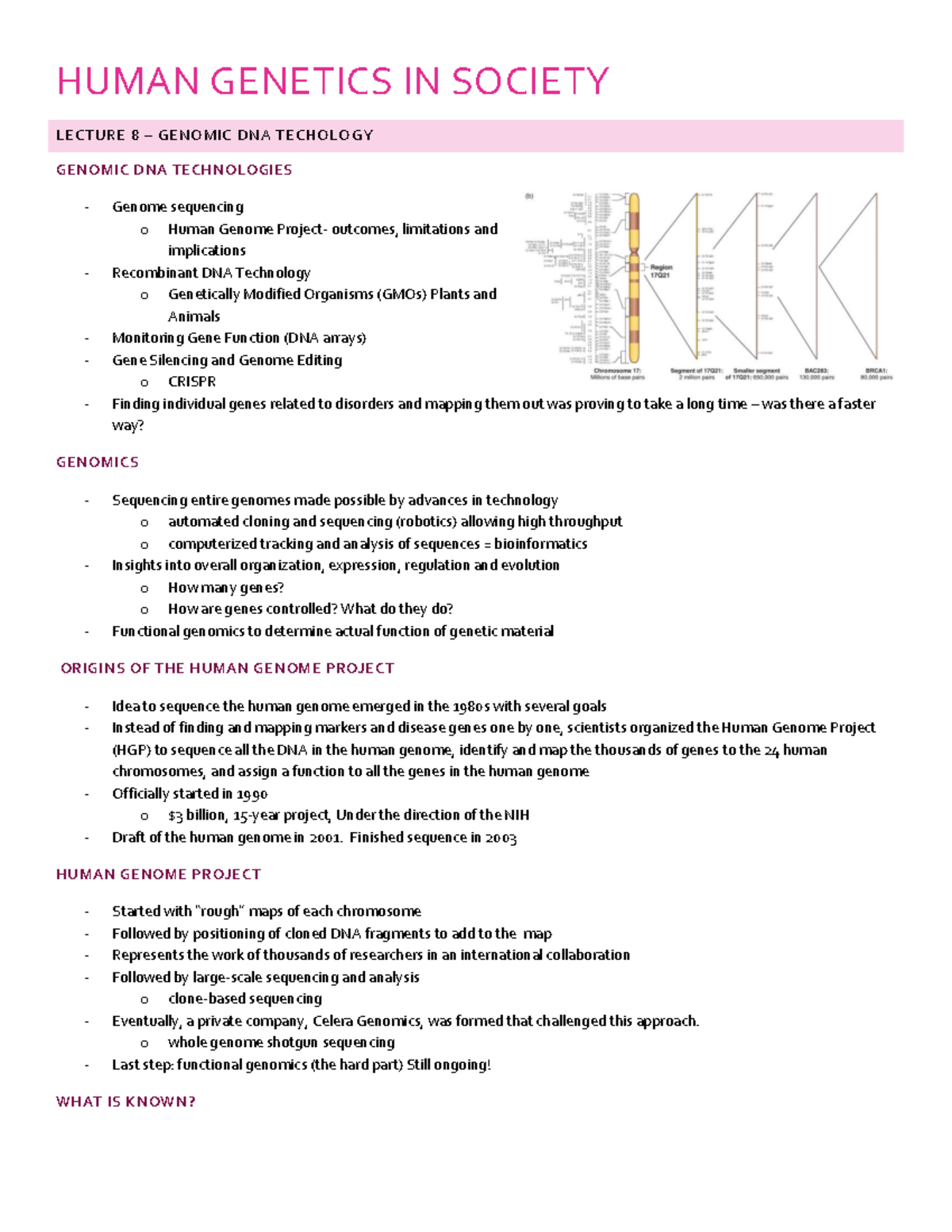 HGS lecture 8 - HUMAN GENETICS IN SOCIETY L E C T U R E 8 – G E N O M I ...