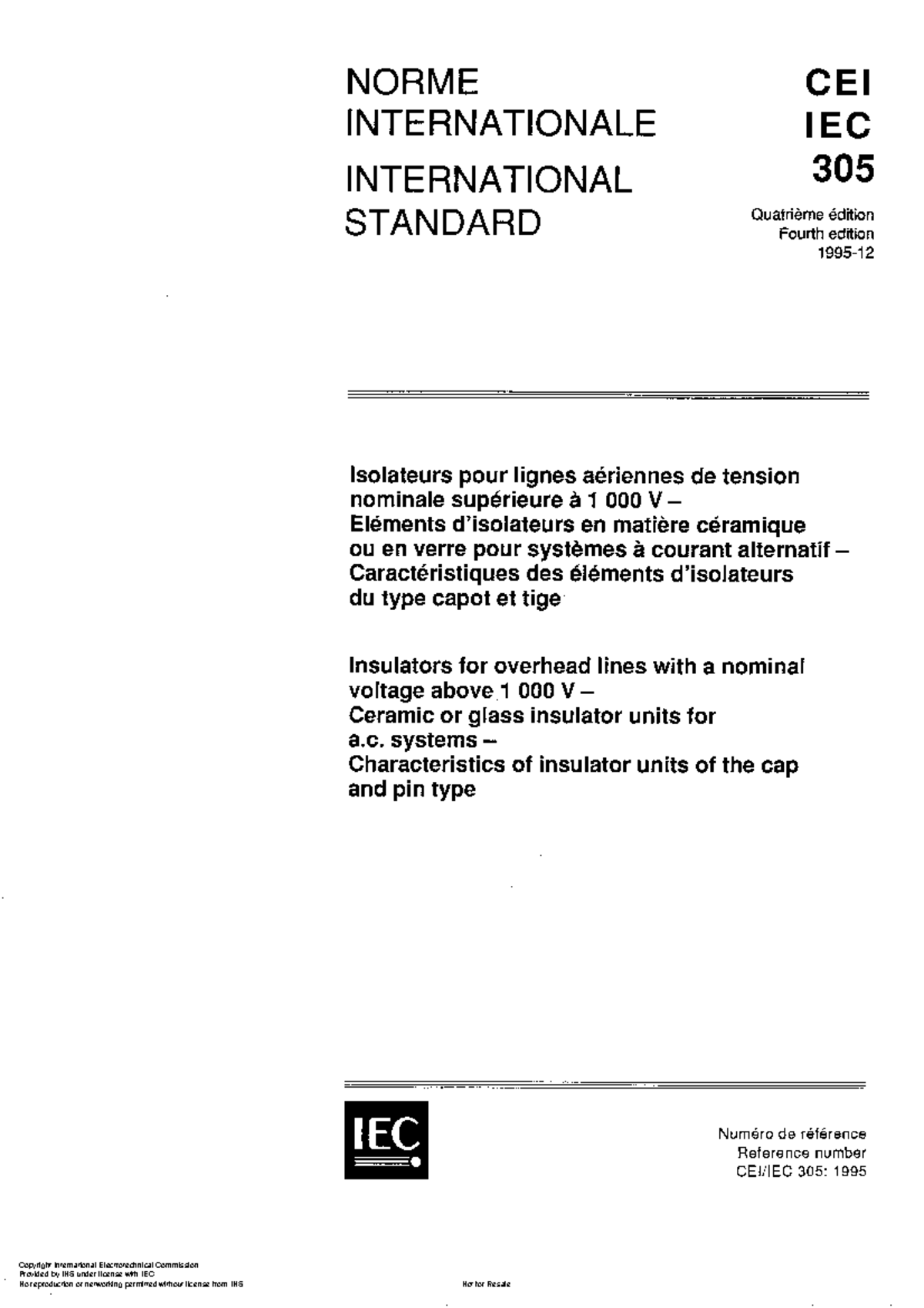 IEC 305 Aisladores - Copyright International Electrotechnical Commission Provided by IHS under ...