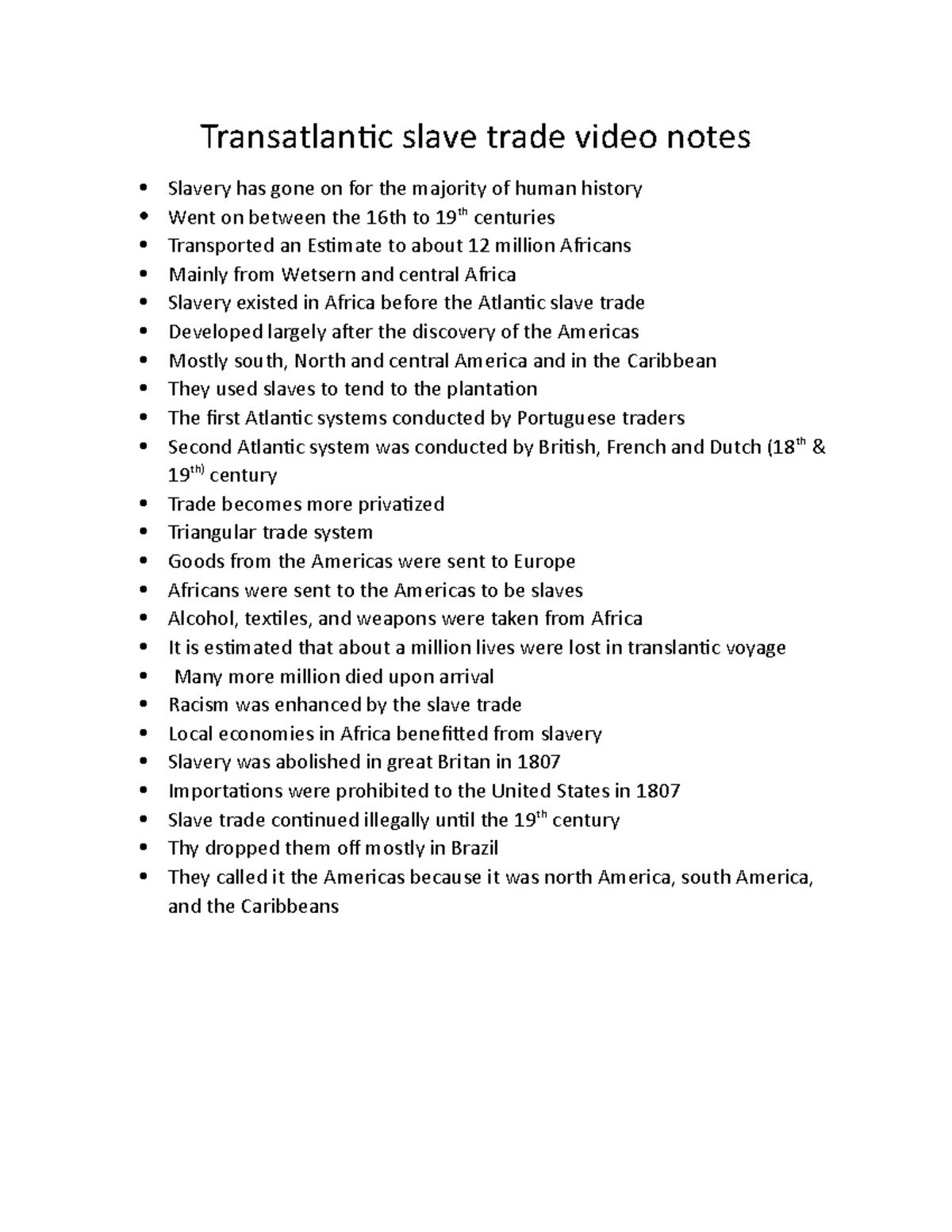 Transatlantic Slave Trade Notes - Transatlantic slave trade video notes ...