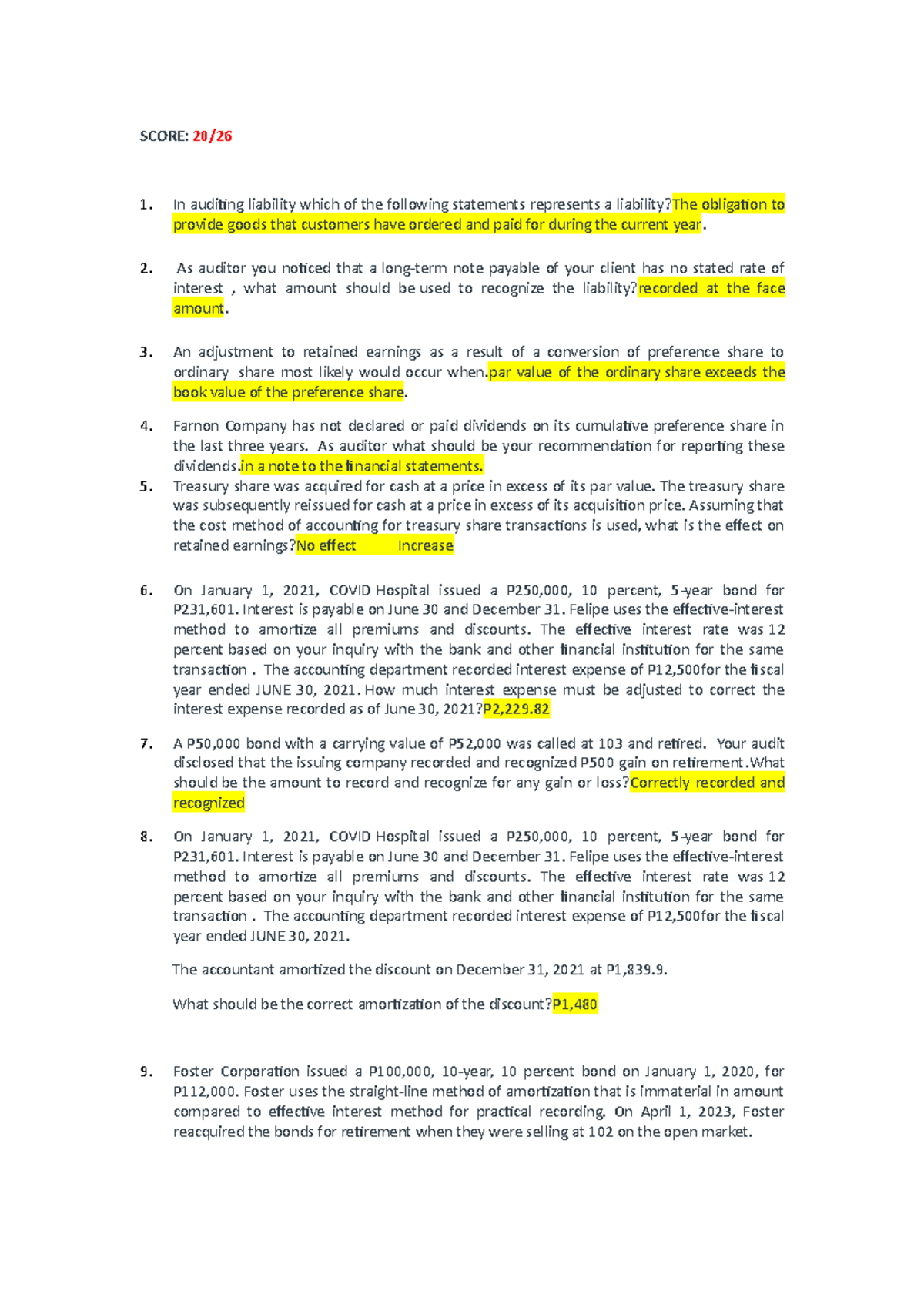 SI Final Summative TEST 2 - SCORE: 20/ In auditing liability which of ...