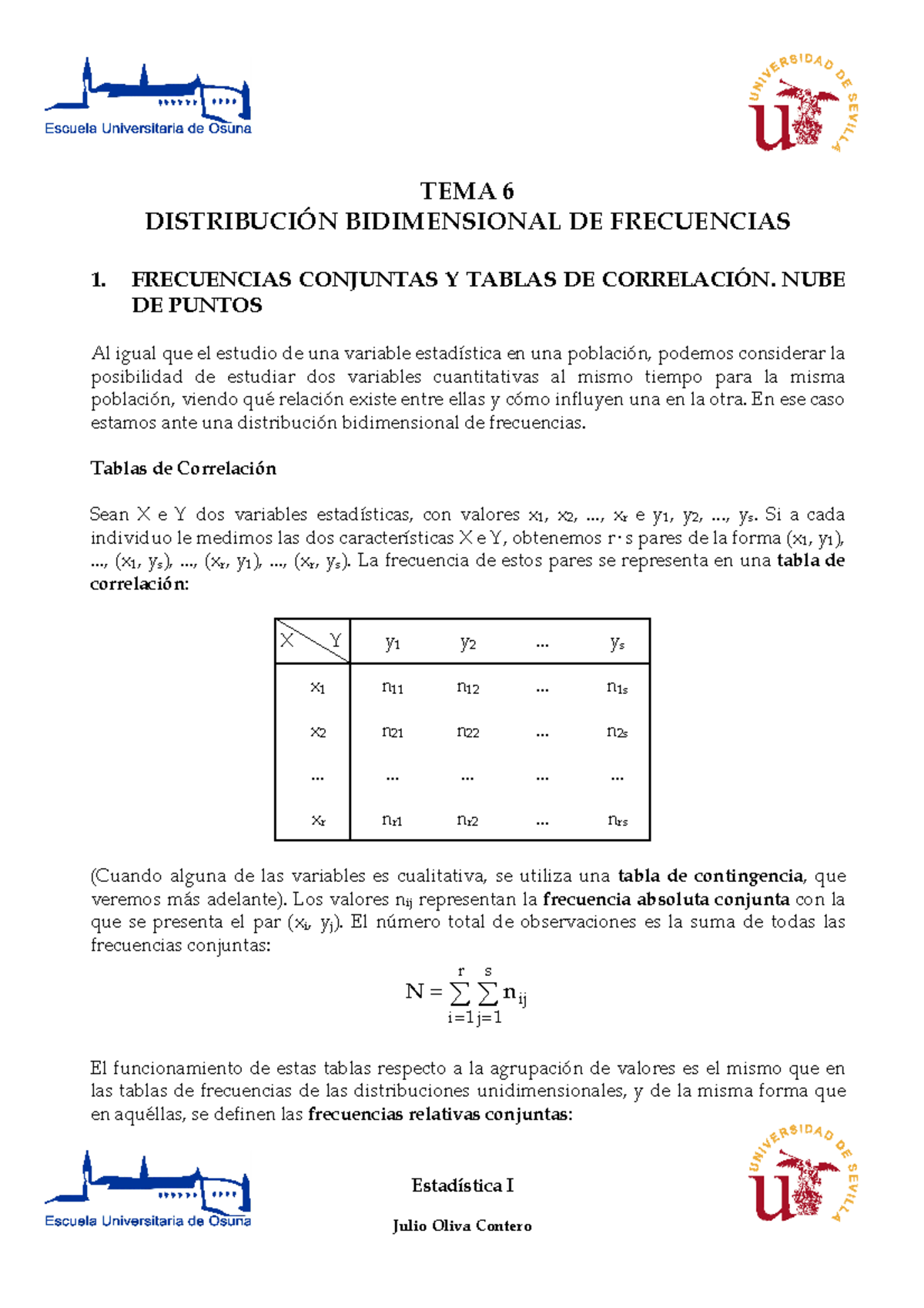 Tema 6 Distribución Bidimensional - TEMA 6 BIDIMENSIONAL DE FRECUENCIAS ...