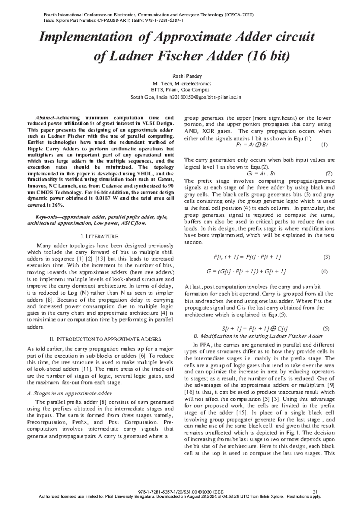 Implementation of Approximate Adder circuit of Ladner Fischer Adder 16 bit - Tech, M ...