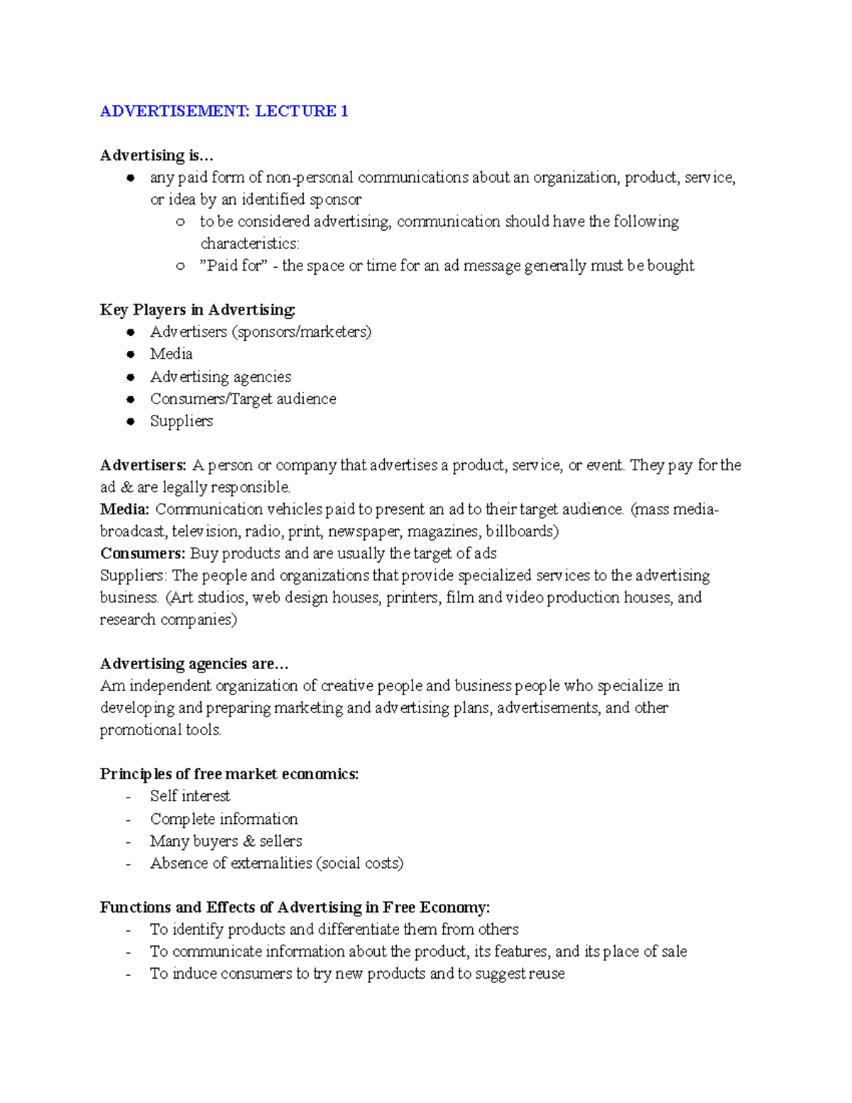 Advertisement Chapter 1 - ADVERTISEMENT: LECTURE 1 Advertising is ...