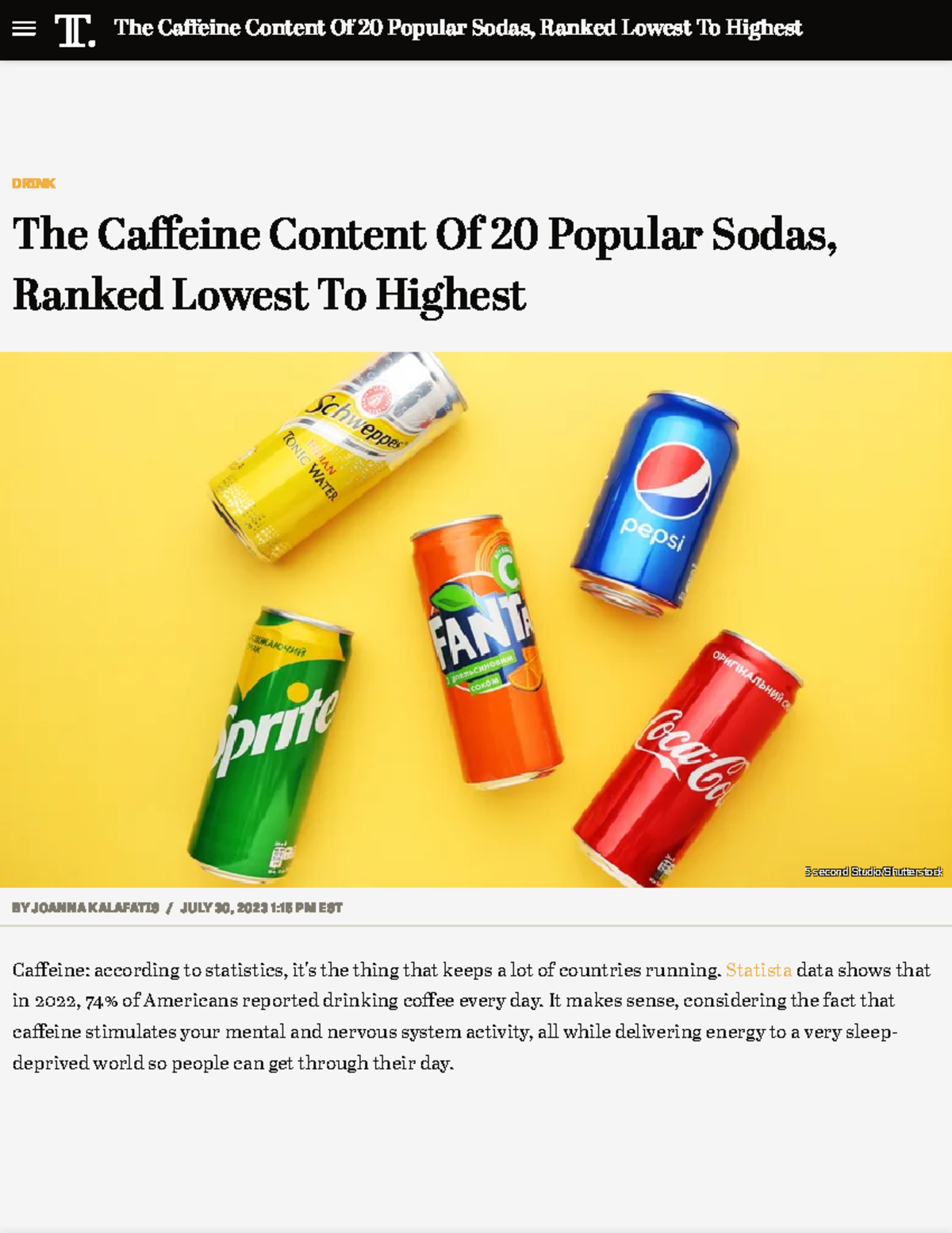 The Caffeine Content Of 20 Popular Sodas, Ranked Lowest To Highest ...