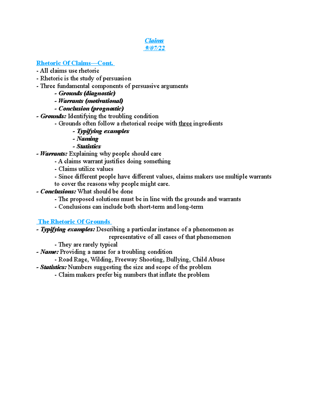 Claims - Claims 9/07/ Rhetoric Of Claims—Cont. All claims use rhetoric ...