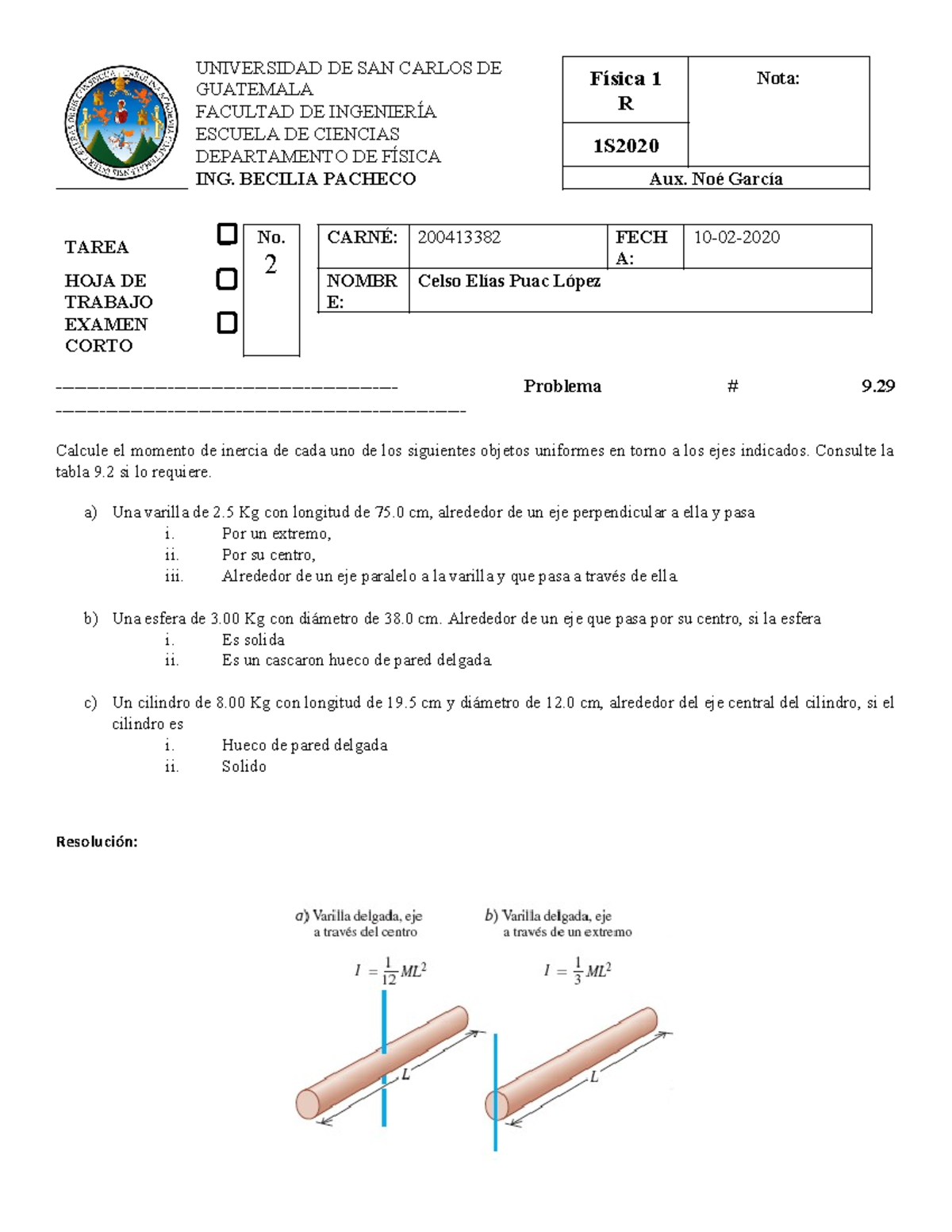 Ejercicios del Capitulo 9 Sears Semansky - ####### UNIVERSIDAD DE SAN ...
