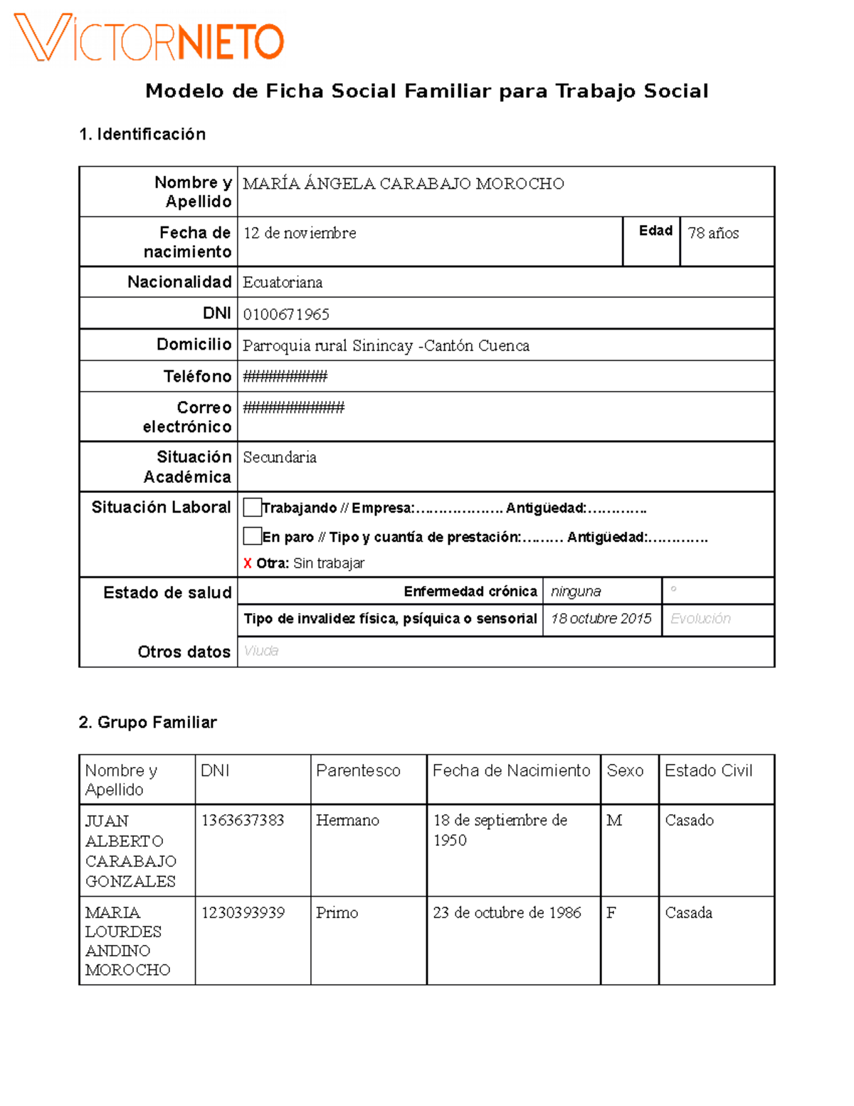 Modelo Informe Social terminado - Modelo de Ficha Social Familiar para ...