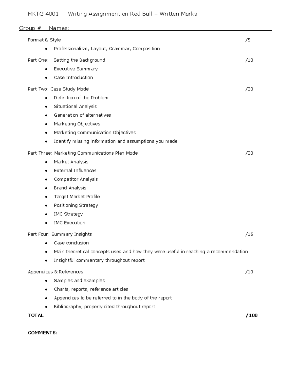 Writing Assignment on Red Bull marking scheme - MKTG 400 1 Writing ...