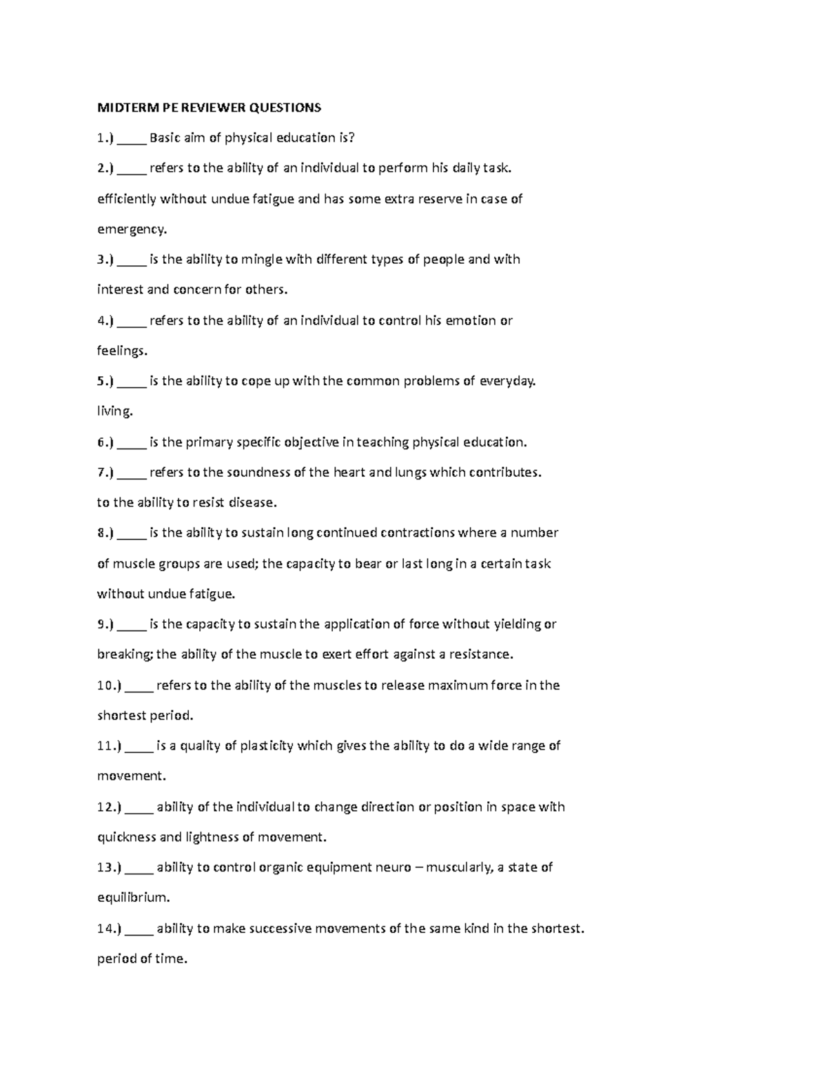 PE- Complete-Q - Physical fitness notes - MIDTERM PE REVIEWER QUESTIONS ...