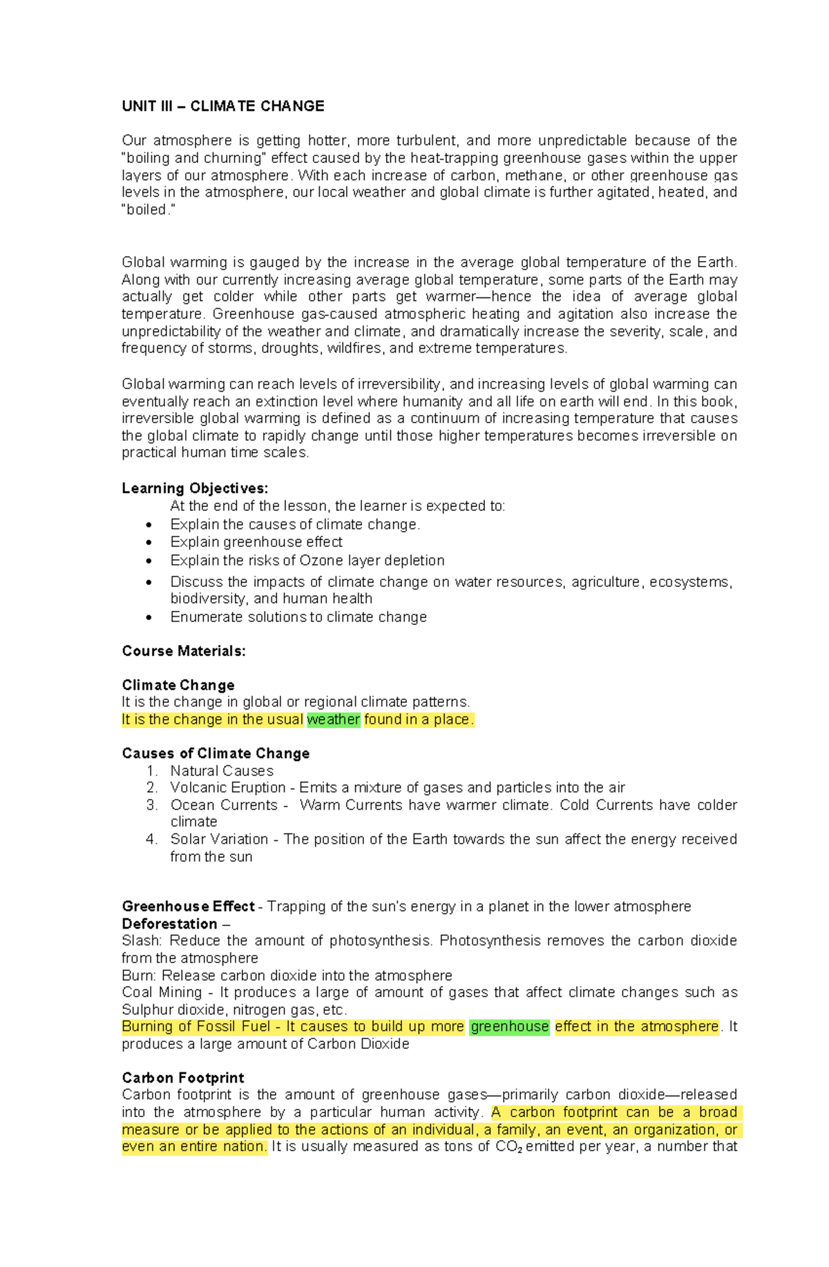 Env Sci-Reviewer - .... - UNIT CLIMATE CHANGE Our atmosphere is getting ...