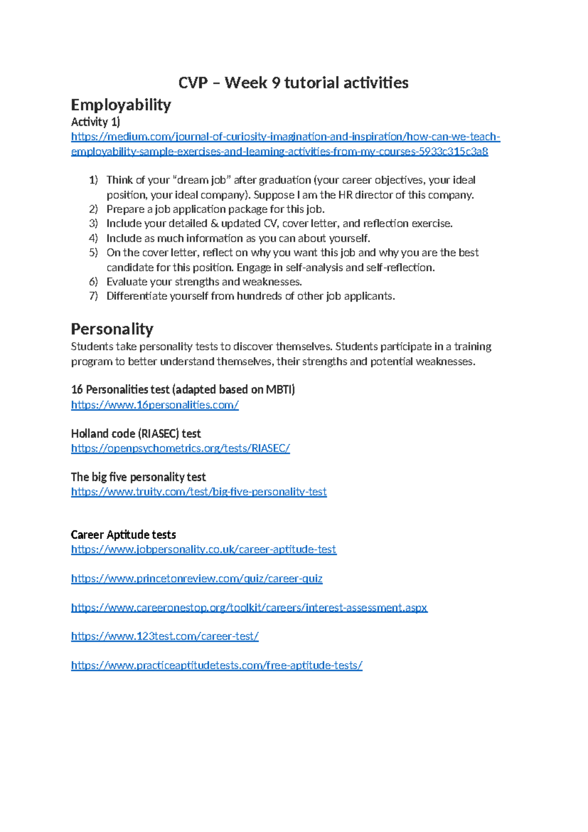 CVP-Week 9-Activities - CVP – Week 9 tutorial activities Employability Activity 1) - Studocu