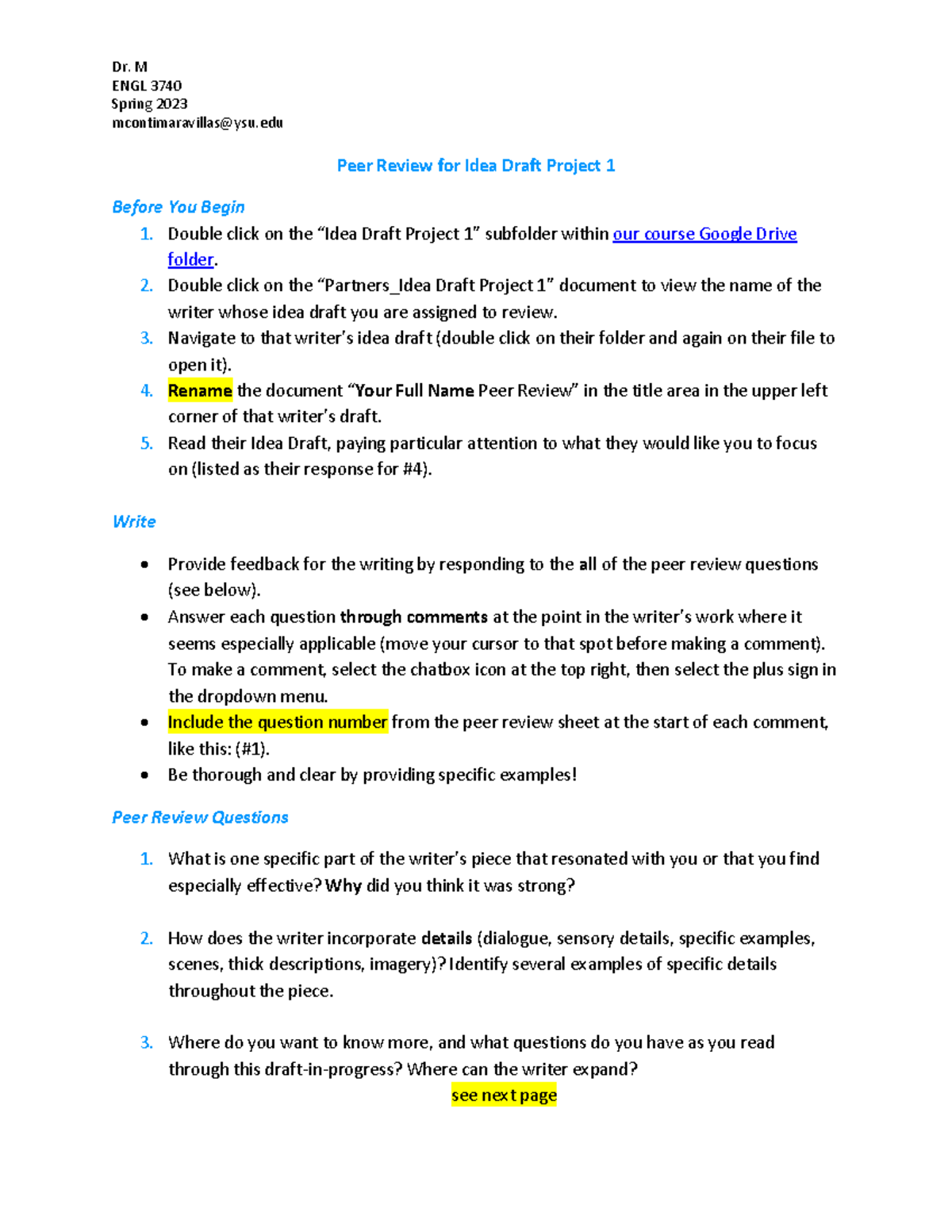 Peer Review for Idea Draft Project 1 - Dr. M ENGL 3740 Spring 2023 ...